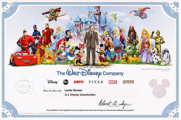 Walt Disney Stock Certificate Take Five A Day