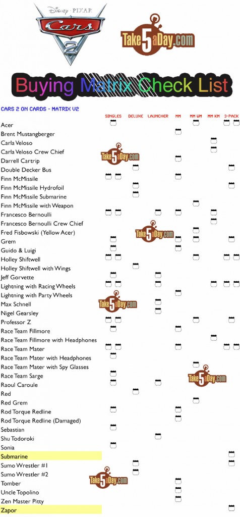 Take Five a Day » Blog Archive » Mattel Disney Pixar CARS 2: 3-Packs ...